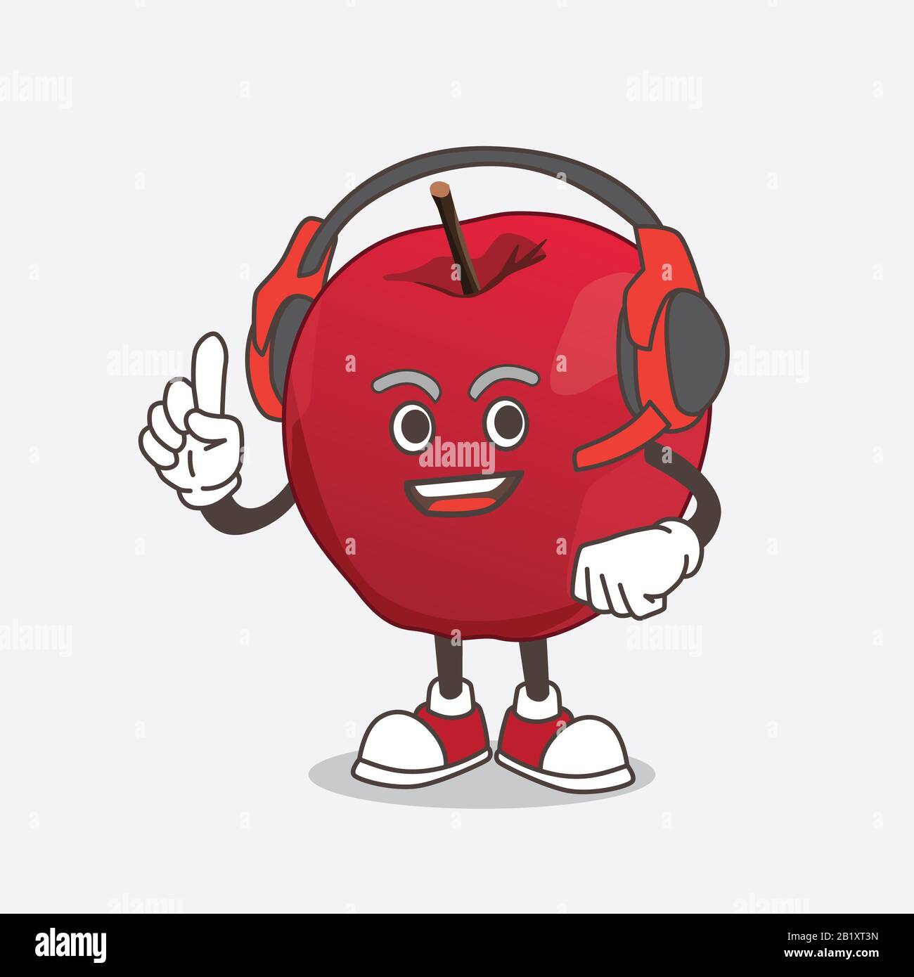 A picture of apple cartoon mascot character speaking on a headphone ...