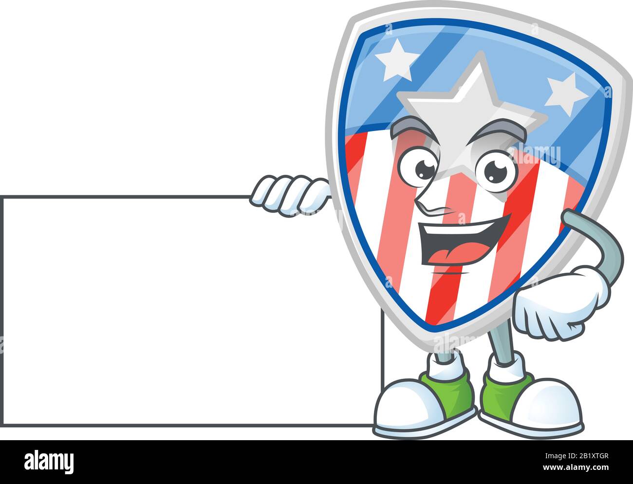 Cute funny shield badges USA with star cartoon character having a board ...