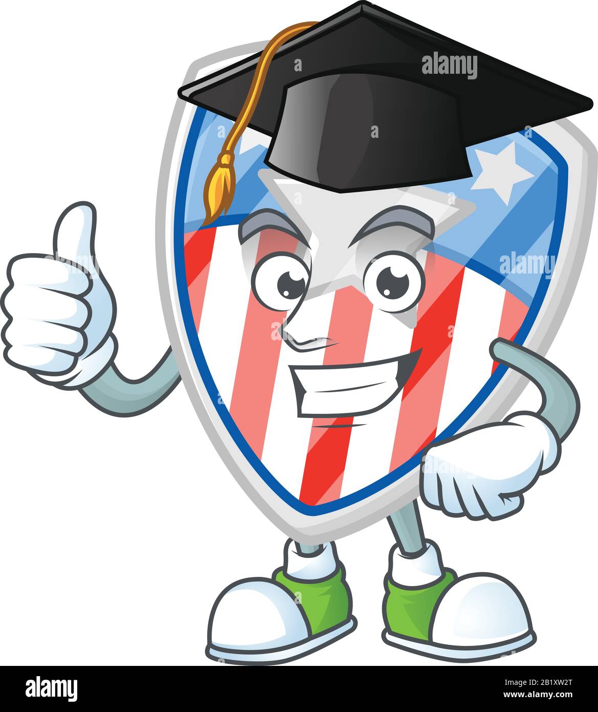 A happy character of shield badges USA with star in a black Graduation ...