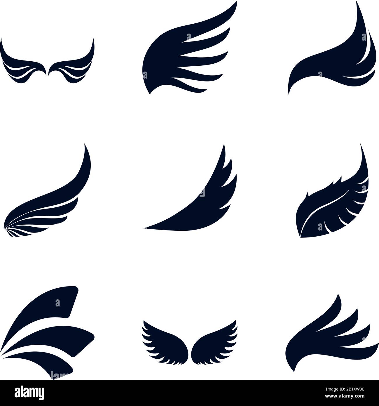 Wings silhouette style icon set design, animal feather bird angel ...