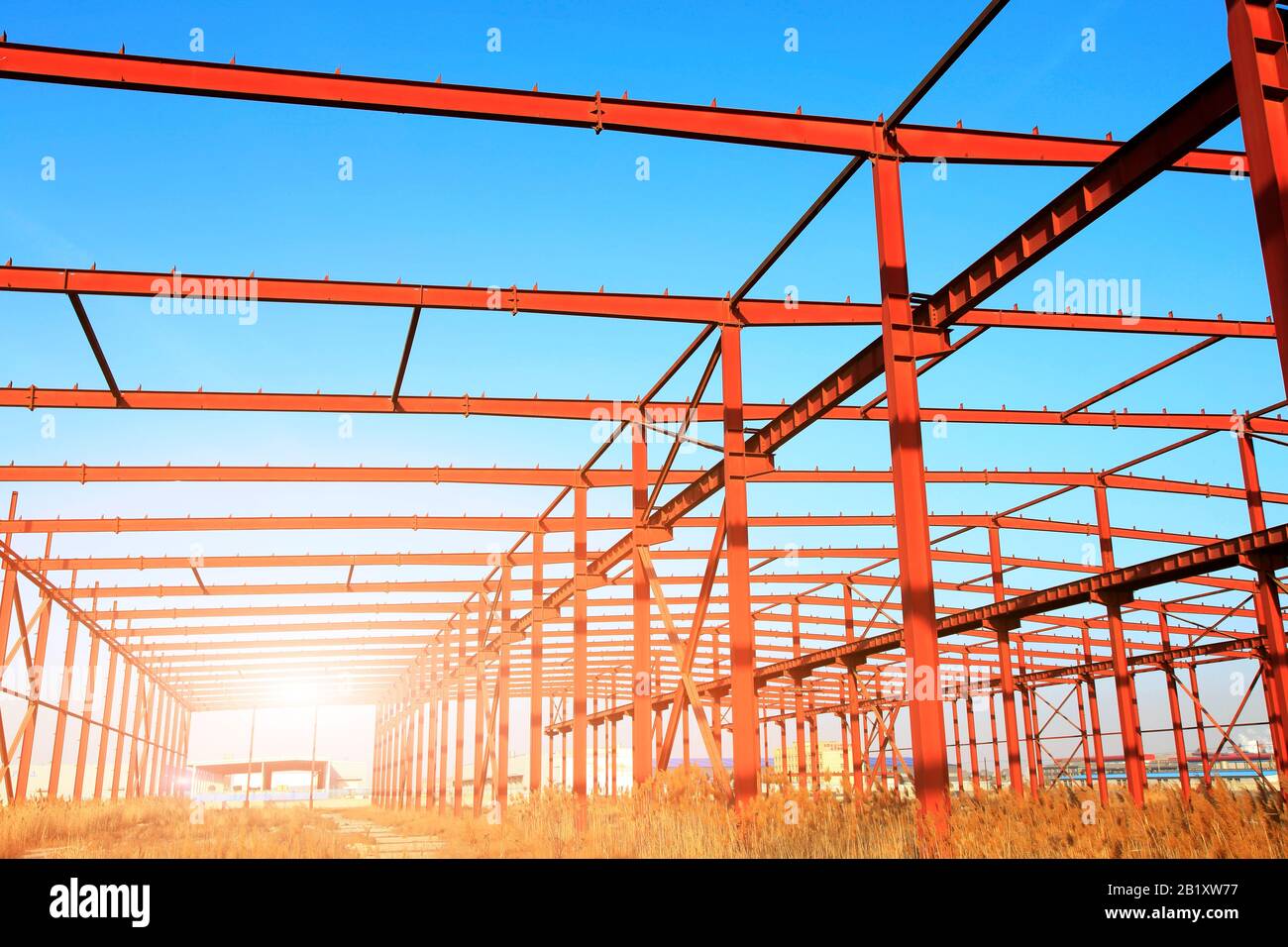 In the construction site, steel structure is under construction Stock ...