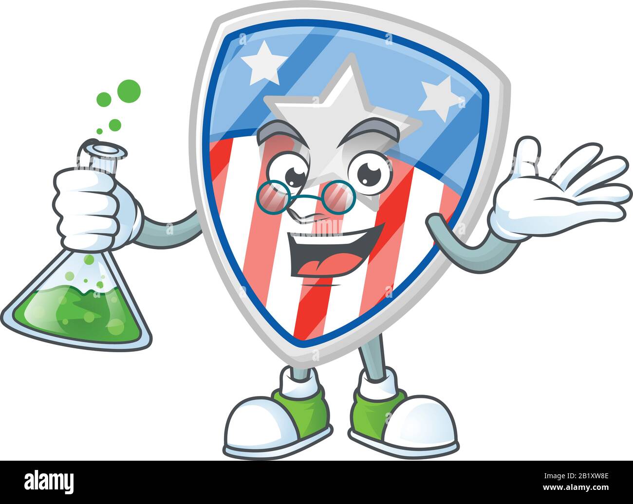 A genius Professor shield badges USA with star cartoon character with ...