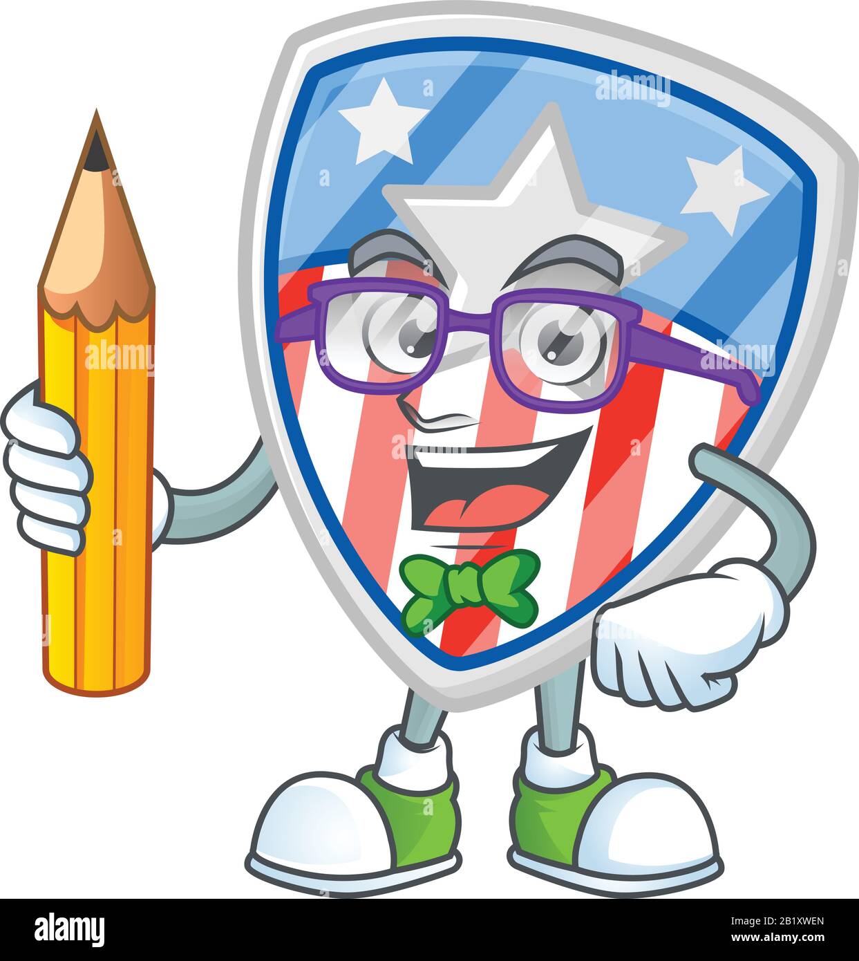 A mascot icon of Student shield badges USA with star character holding ...
