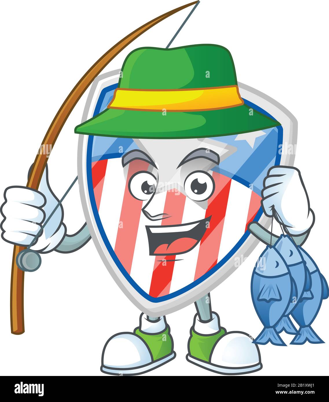 A mascot design of Fishing shield badges USA with star with 3 fishes ...