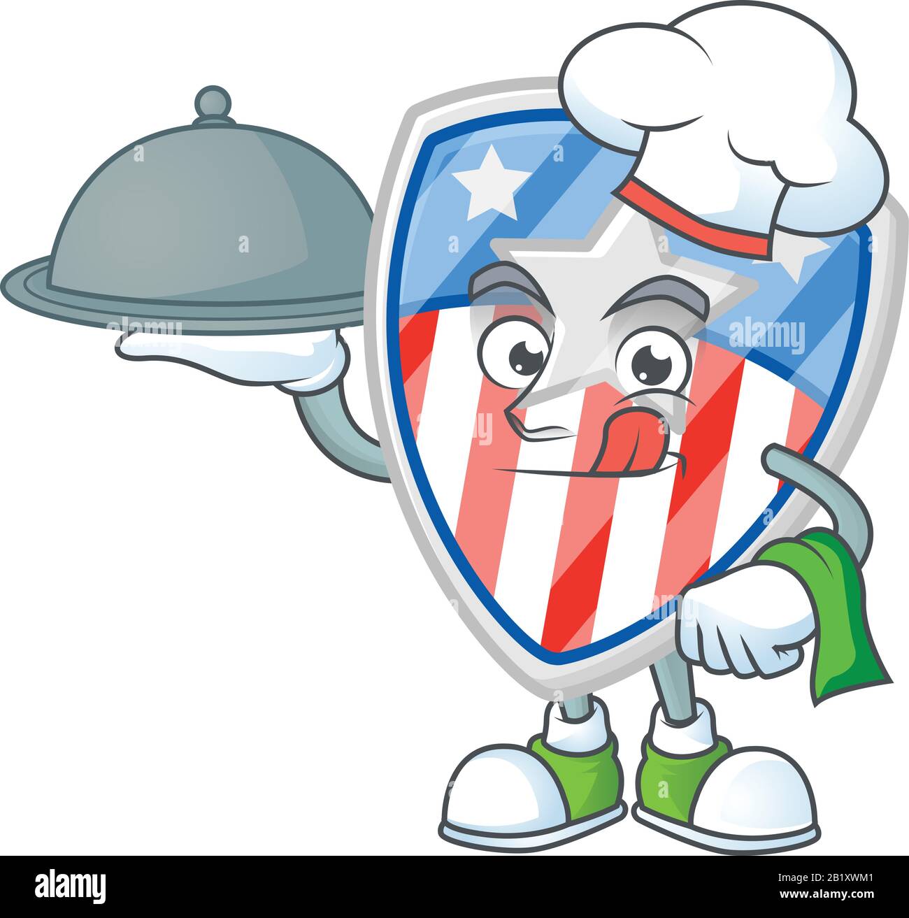 An icon of shield badges USA with star as a Chef with food on tray ...