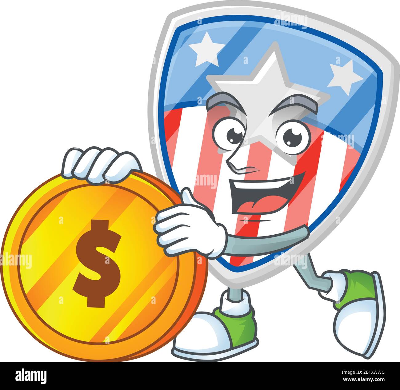 an elegant shield badges USA with star mascot cartoon design with gold ...