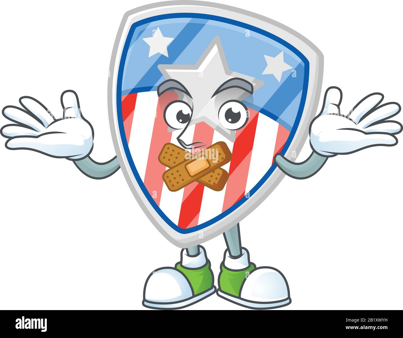 mascot cartoon character design of shield badges USA with star making a ...