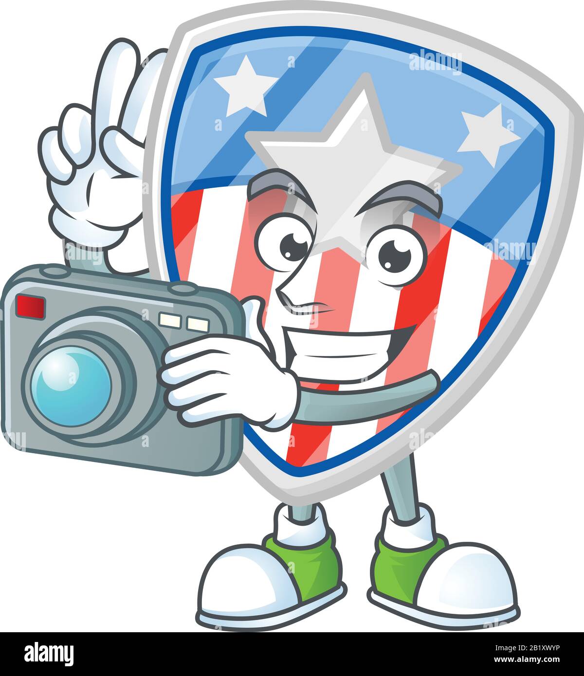 A shield badges USA with star Photographer cartoon character in action ...