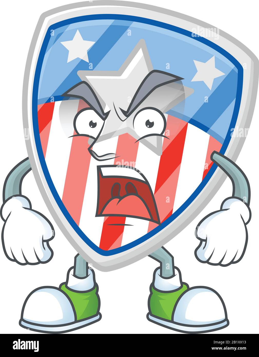 Shield badges USA with star cartoon character design with angry face ...