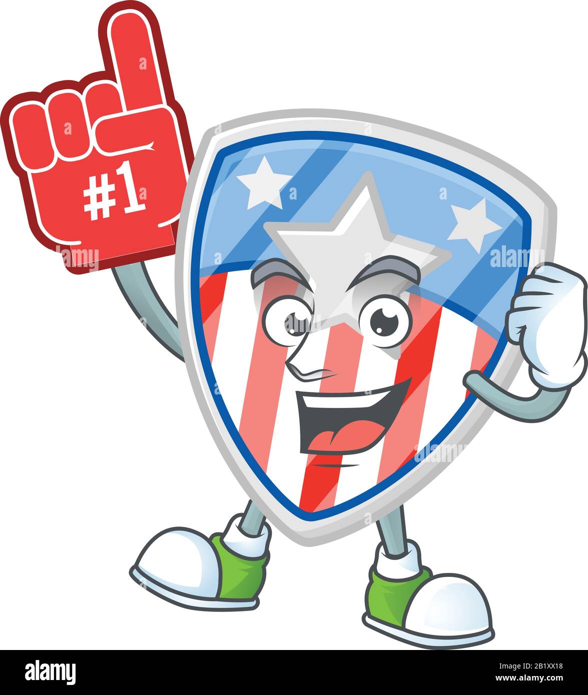 A cartoon design of shield badges USA with star holding a Foam finger ...
