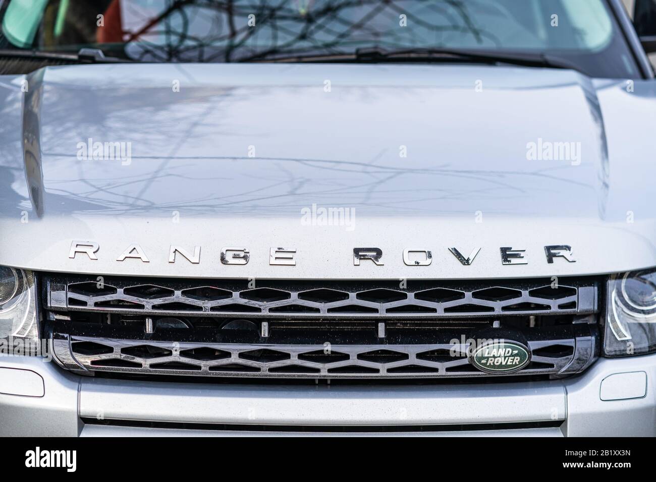 Details of modern car Range rover parked on street in Bucharest ...