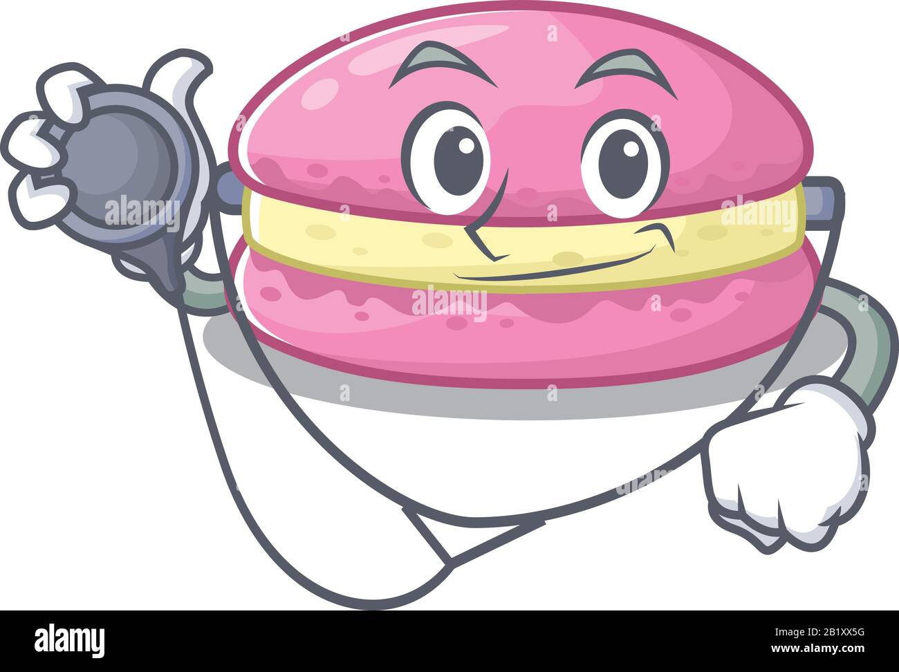 A mascot picture of strawberry macarons cartoon as a Doctor with tools ...