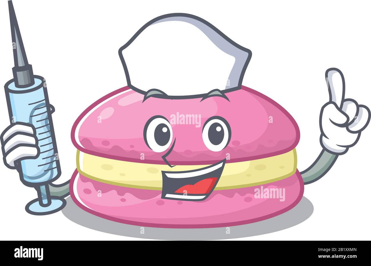 A strawberry macarons hospitable Nurse character with a syringe Stock ...