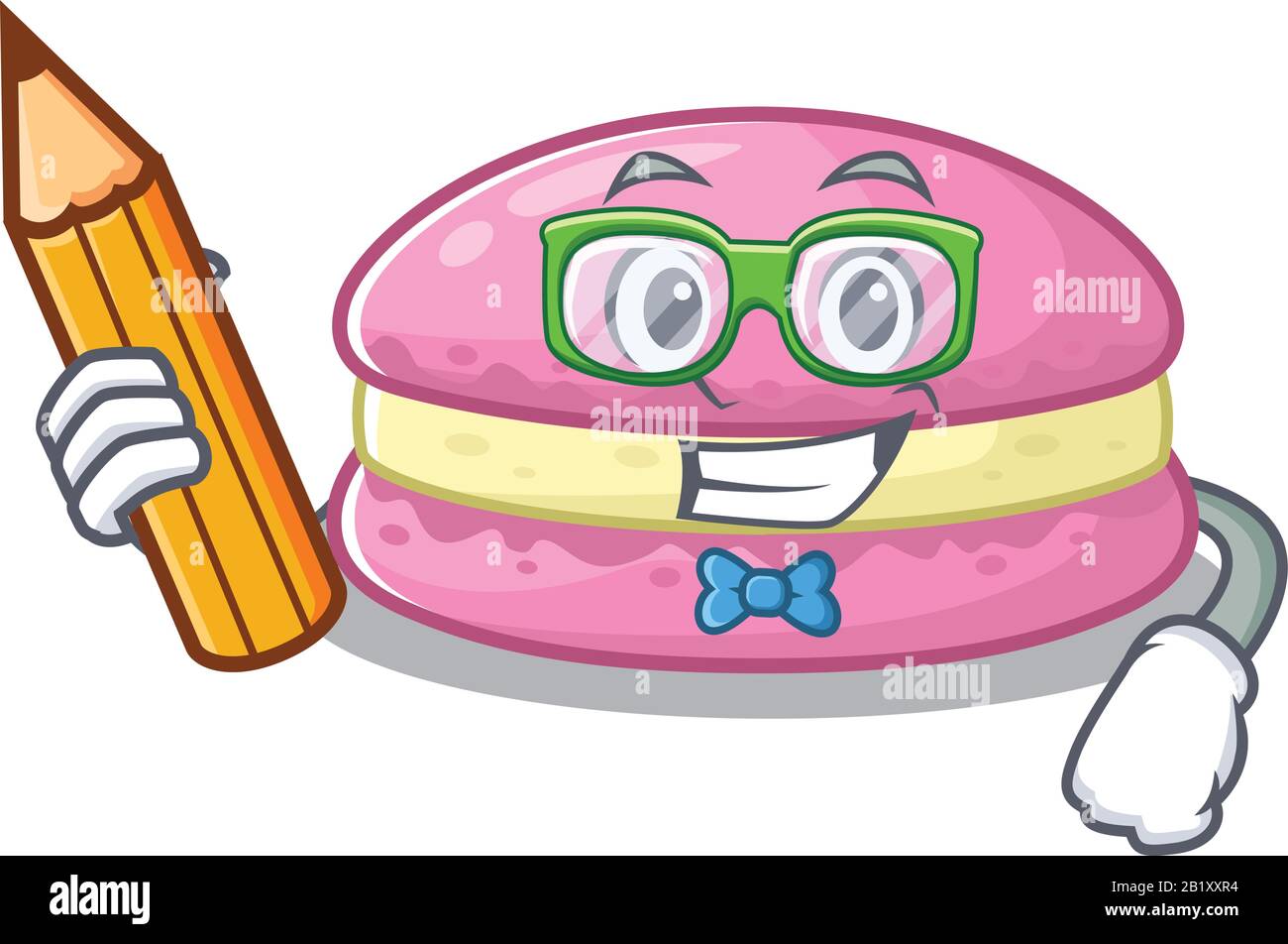 A smart Student strawberry macarons character holding pencil Stock ...