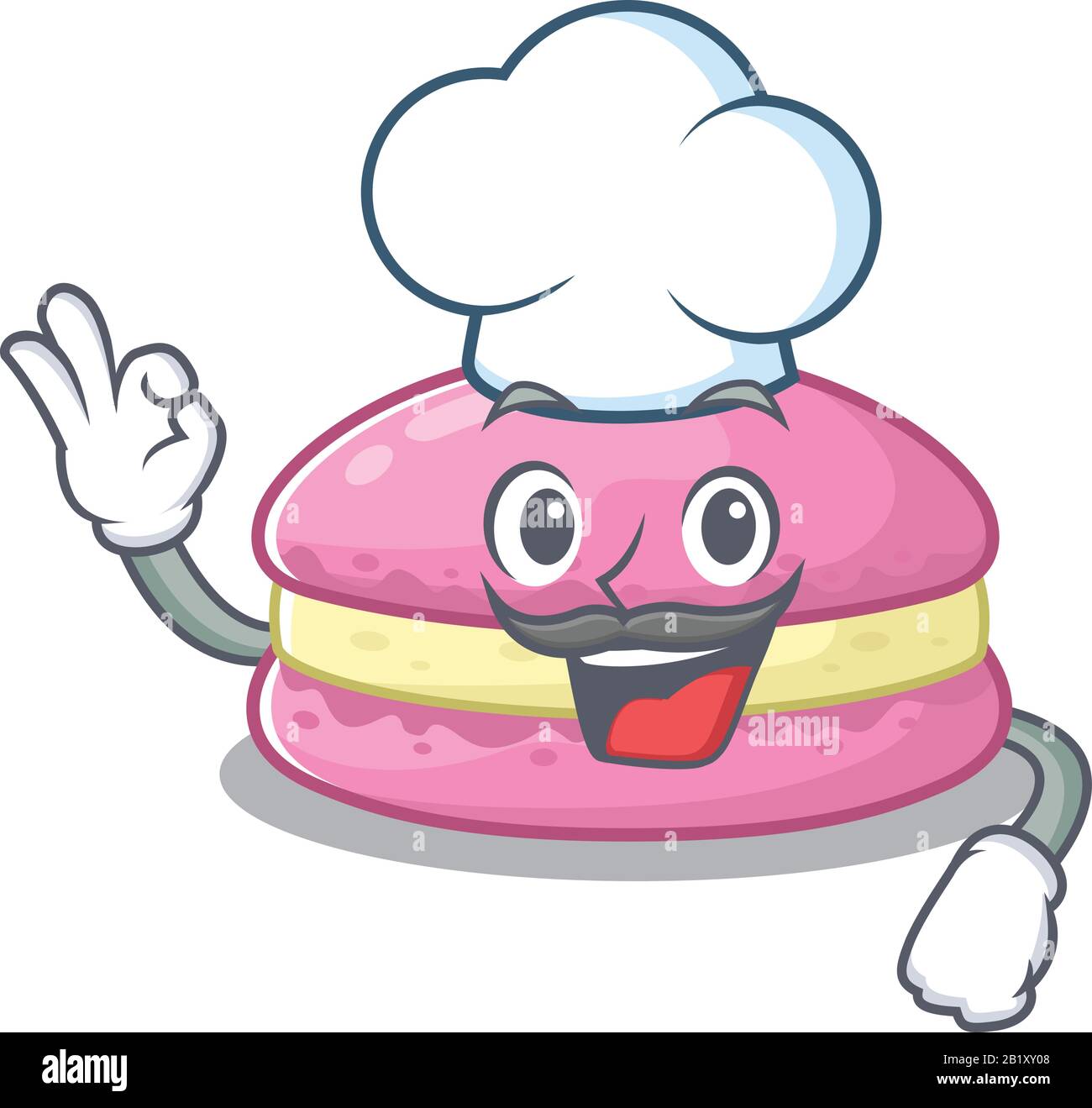 Strawberry macarons cartoon character working as a chef and wearing ...