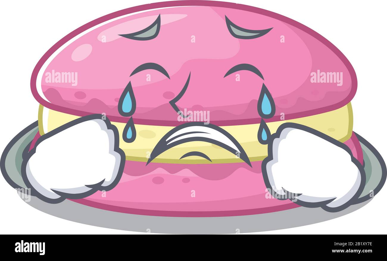 Strawberry macarons cartoon character concept with a sad face Stock ...