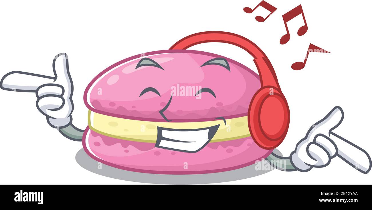 Listening music strawberry macarons cartoon character concept Stock ...