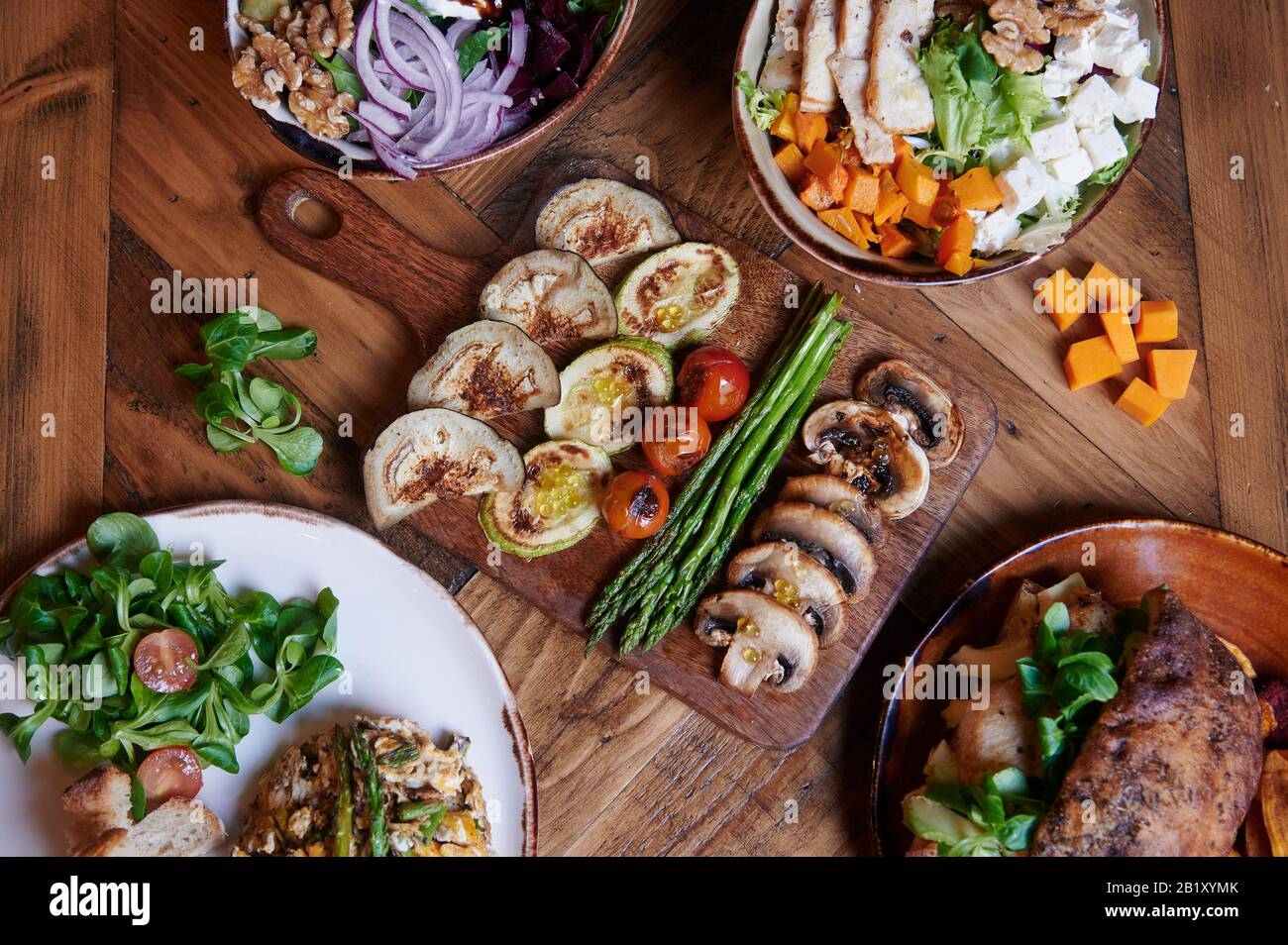 healthy and ethnic food set with international flavors and minimalist ...