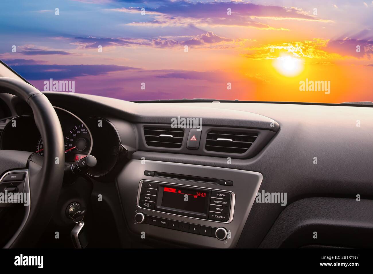 sunset from the interior of a modern car Stock Photo - Alamy