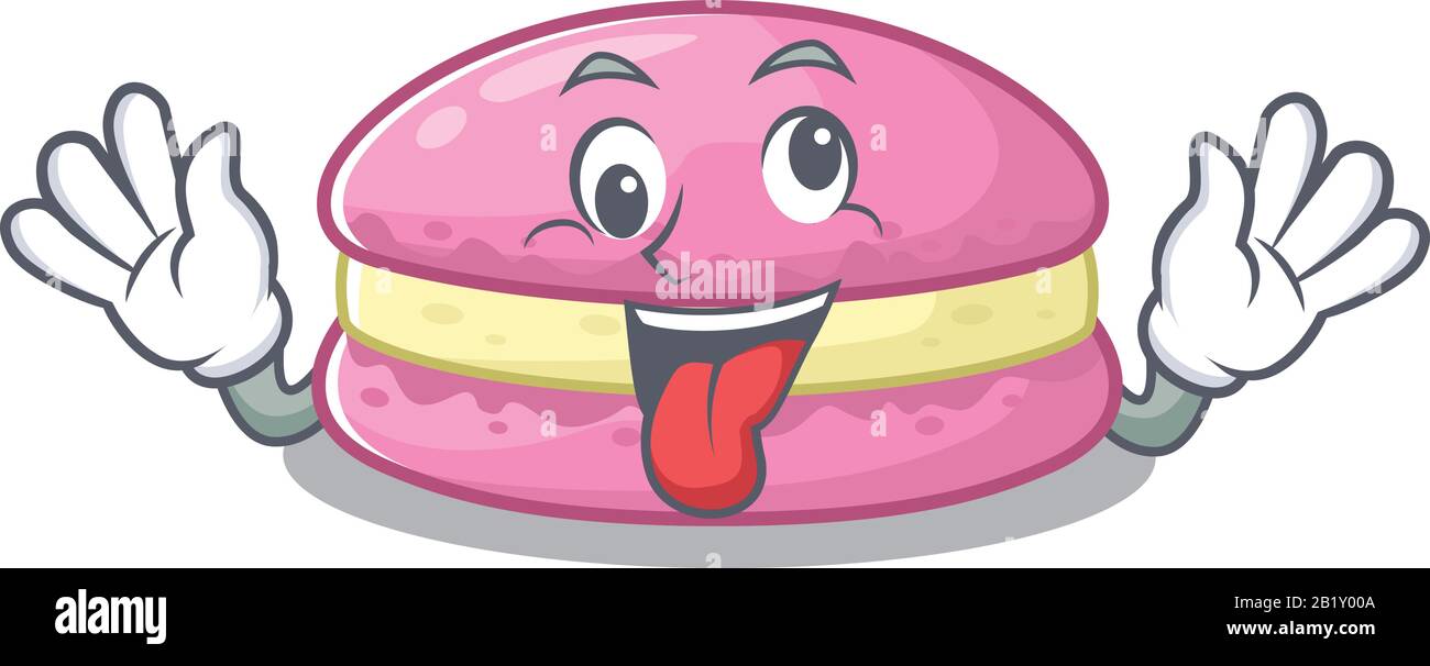 Cute sneaky strawberry macarons Cartoon character with a crazy face ...