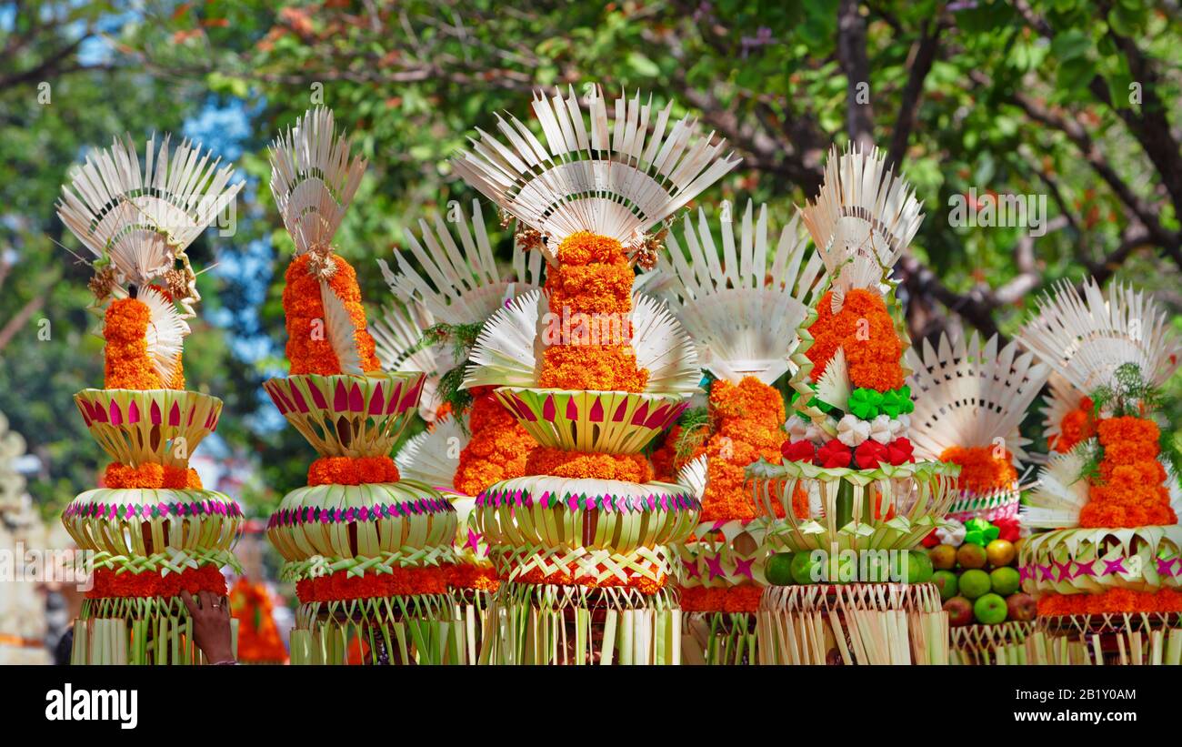Traditional Balinese offering for gods, spirits of Bali island. Used at ...