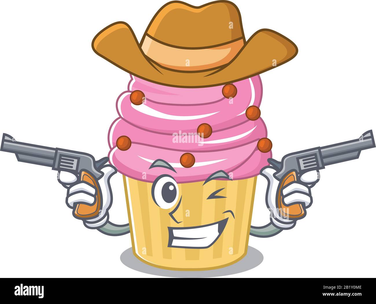 Strawberry cupcake Cowboy cartoon concept having guns Stock Vector ...