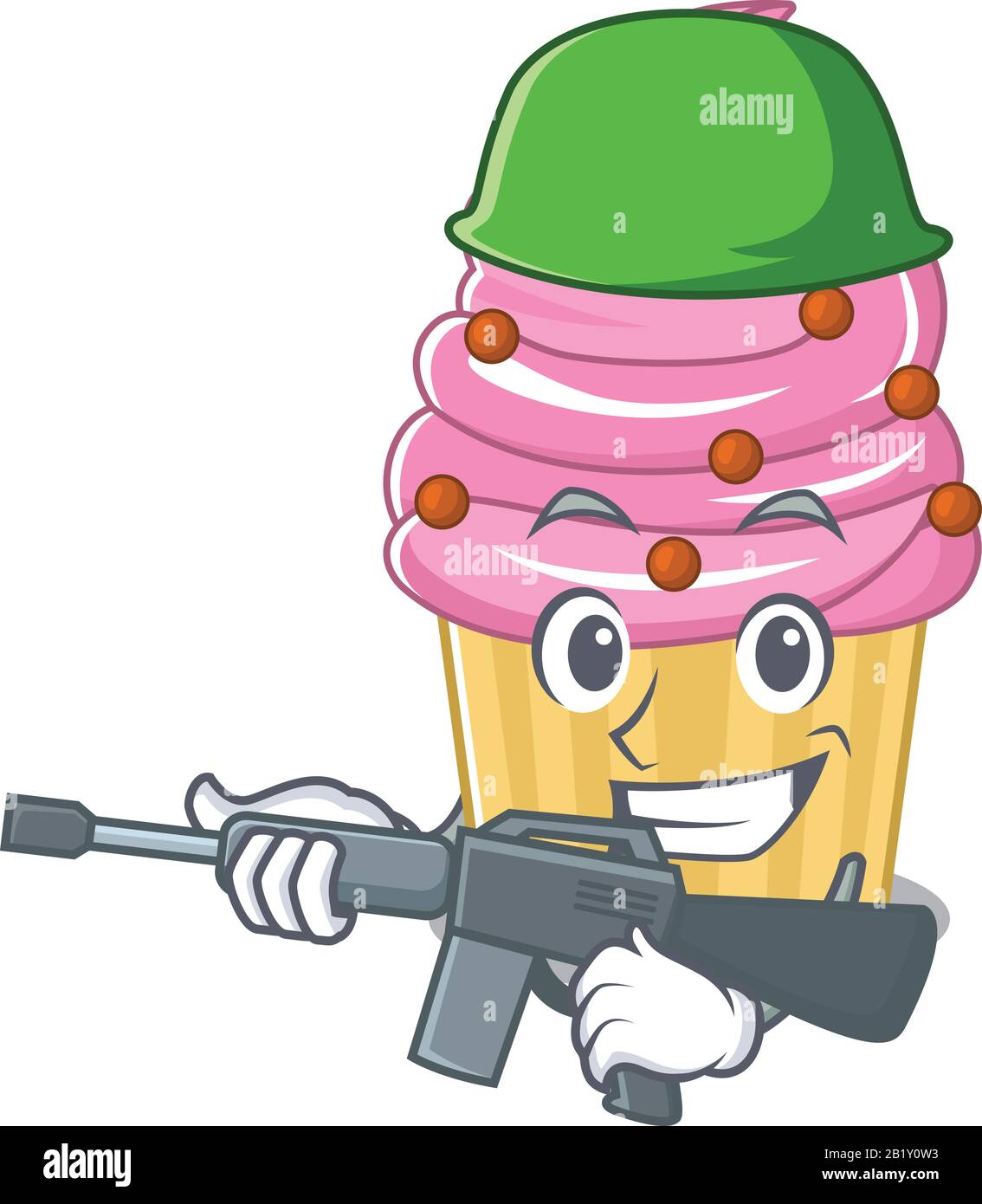 A cute picture of strawberry cupcake Army with machine gun Stock Vector ...