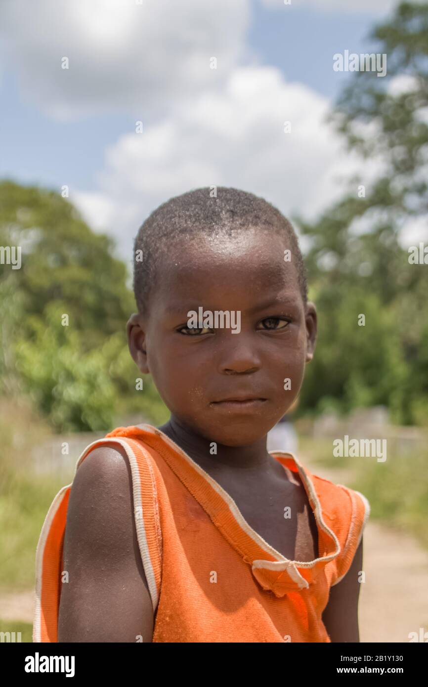 Sumbe / Angola - 02 25 2020: View of a portrait of African boy, child ...