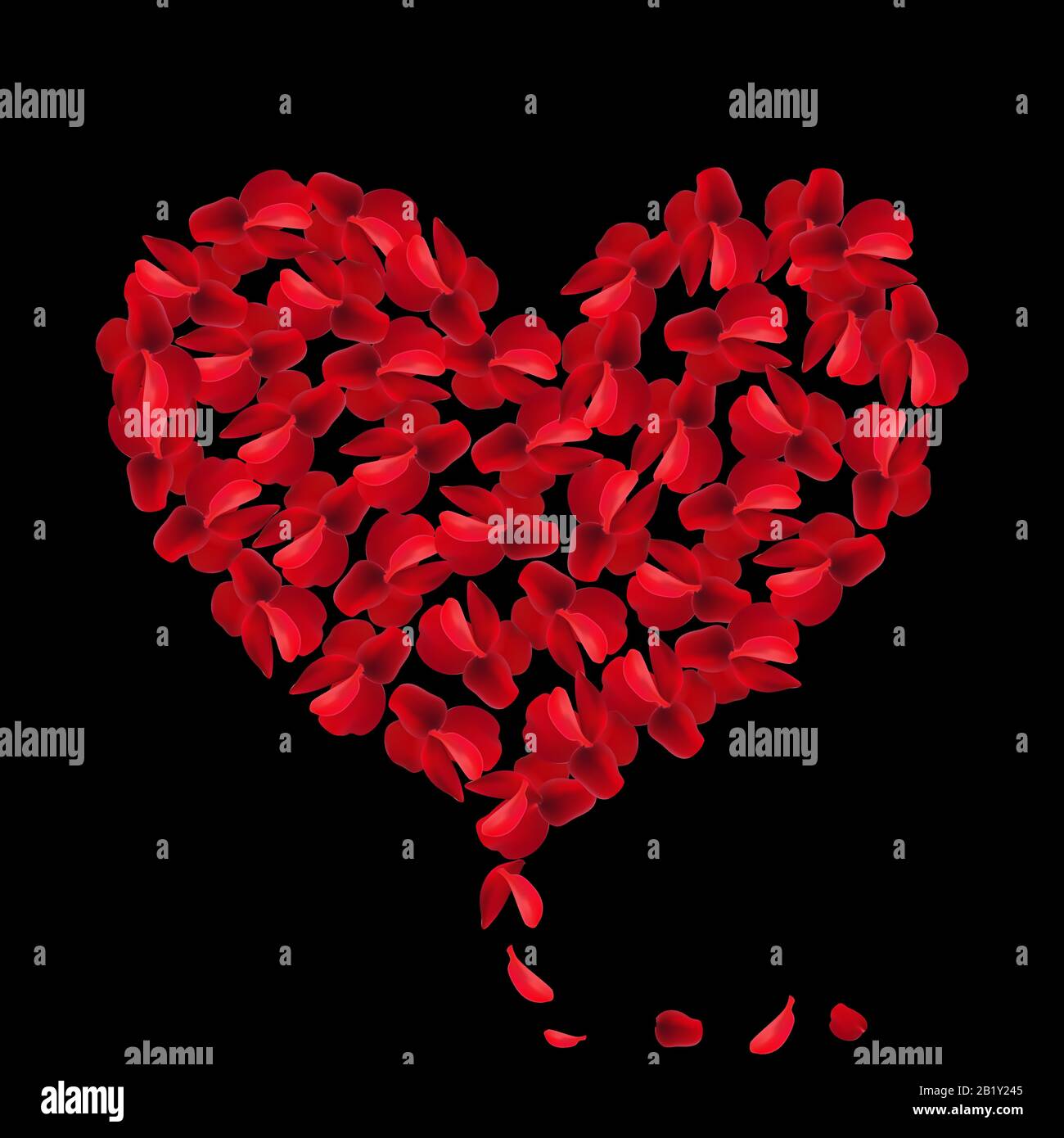 Heart in red rose petals on Valentine's day. scarlet Heart in love with ...