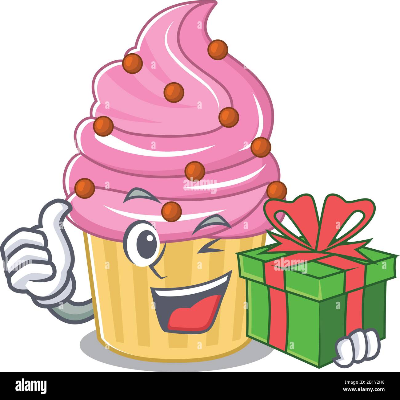 Happy strawberry cupcake character having a gift box Stock Vector Image ...