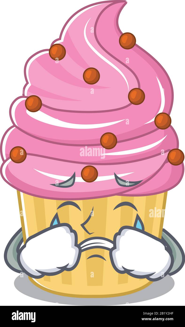 Strawberry cupcake cartoon character concept with a sad face Stock ...