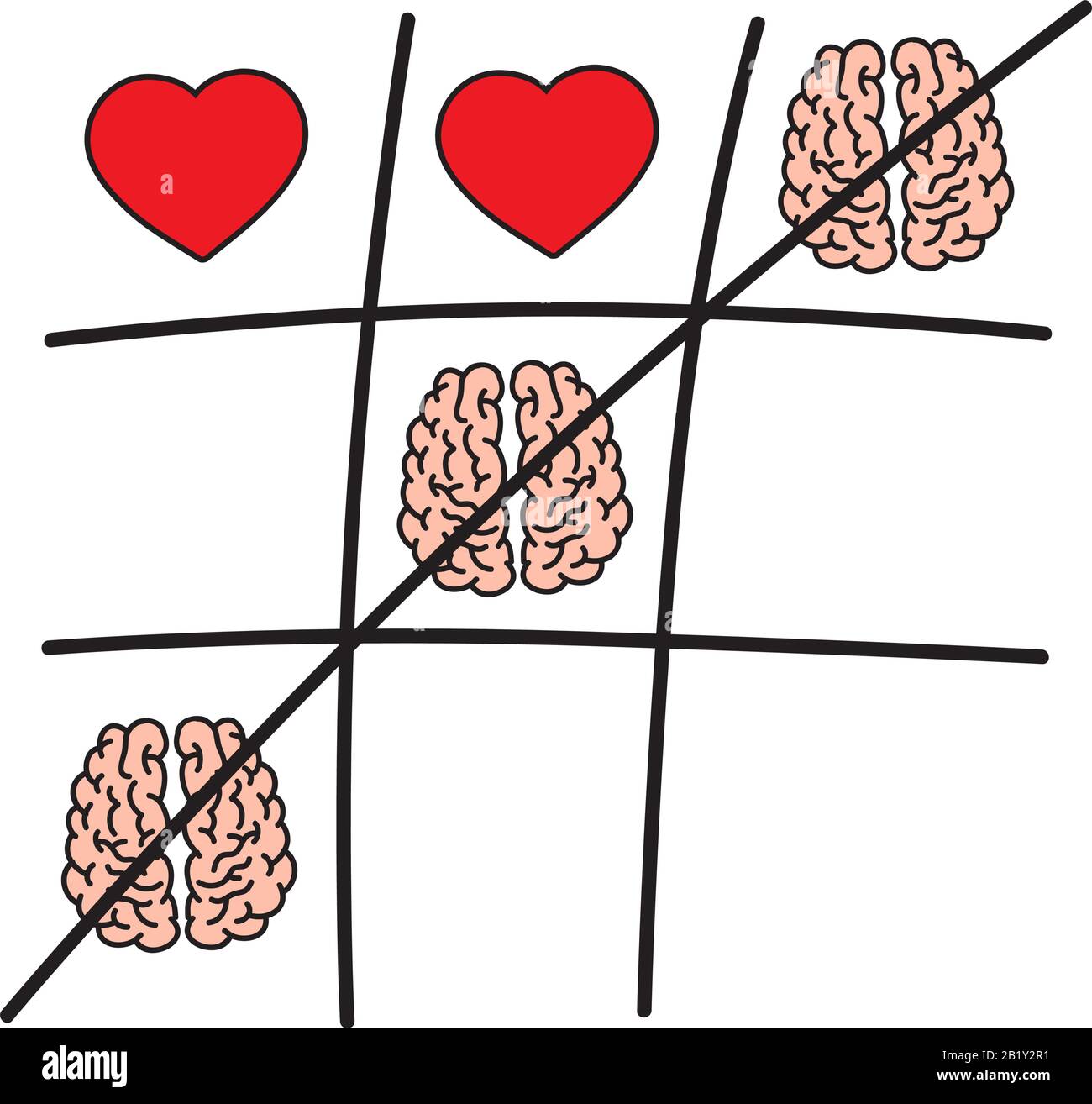 Noughts and Crosses game with hearts and brains, vector Stock Vector ...
