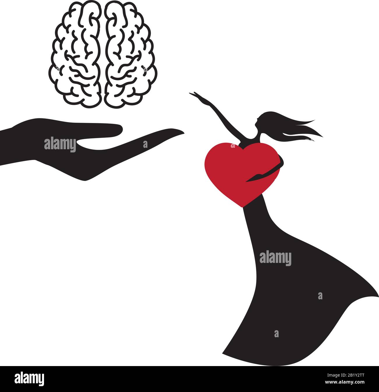 miniature woman choosing between heart and brain, vector Stock Vector ...
