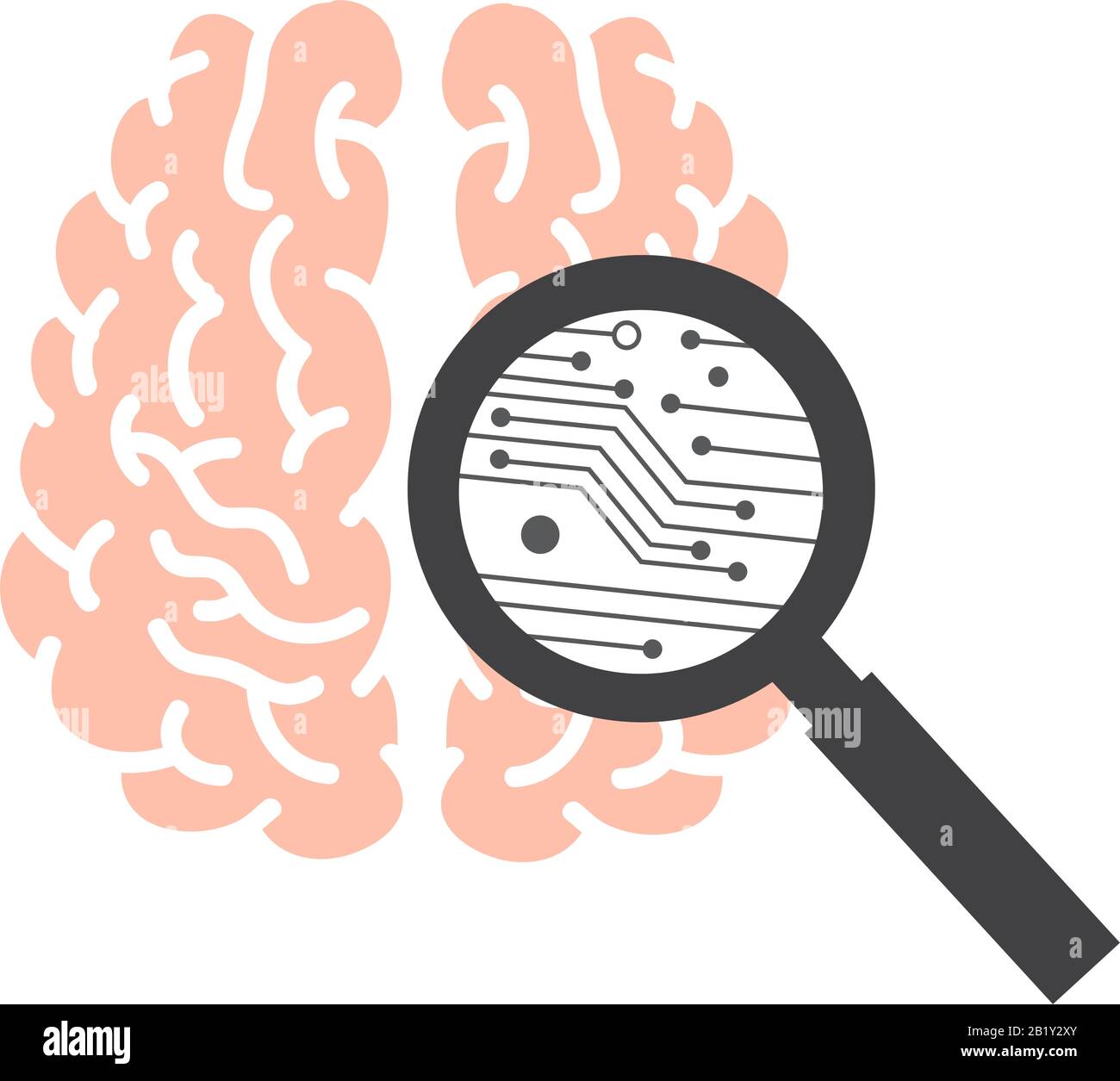 brain, circuit board and magnifying glass. vector illustration Stock ...