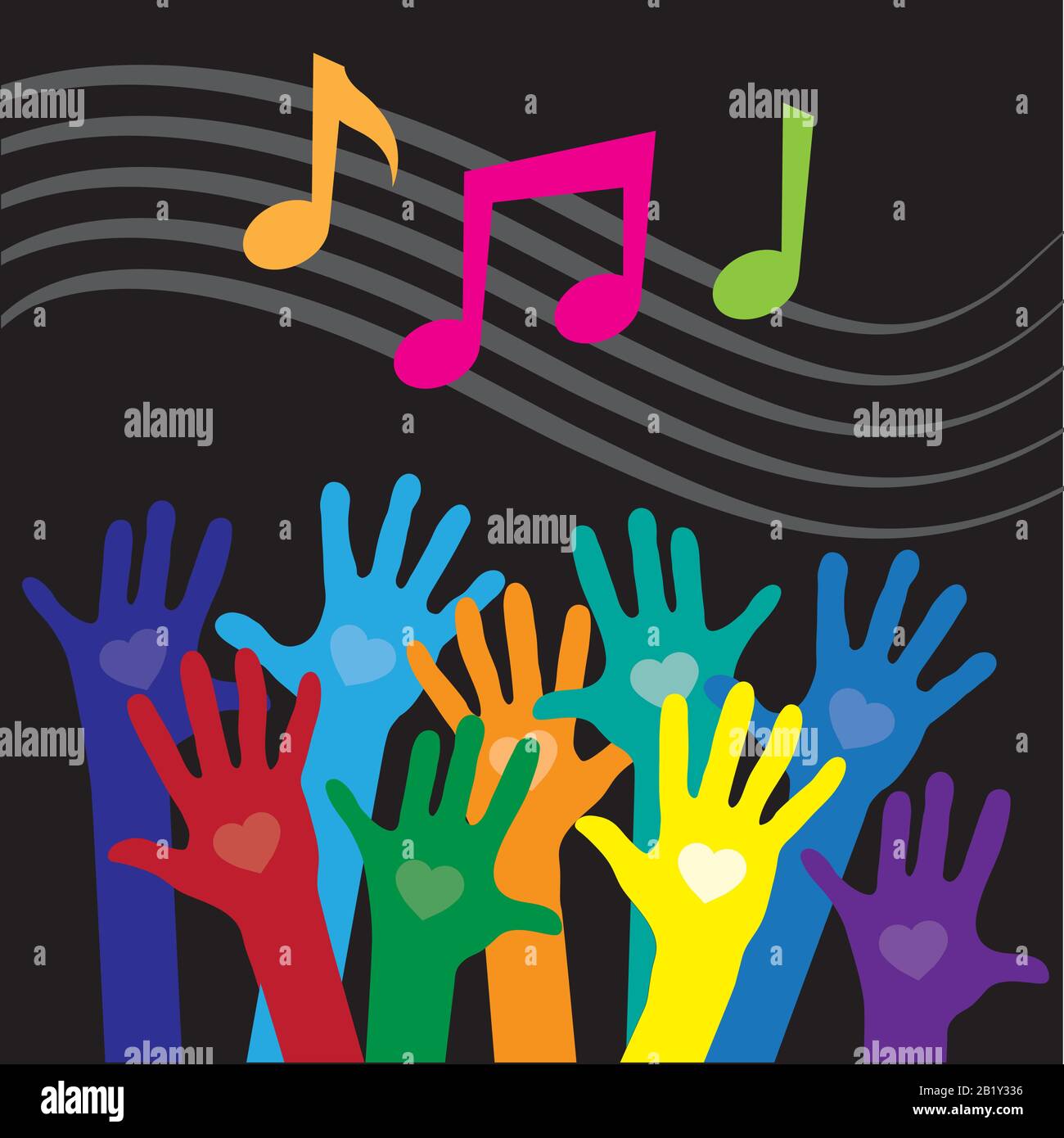 colorful hands, hearts and music notes Stock Vector Image & Art - Alamy