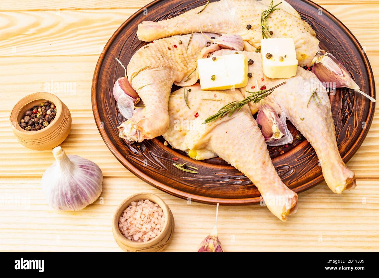 Raw chicken legs. Fresh BIO ingredient for preparation traditional food ...