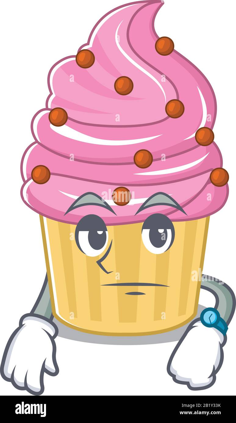 cartoon character design of strawberry cupcake on a waiting gesture ...