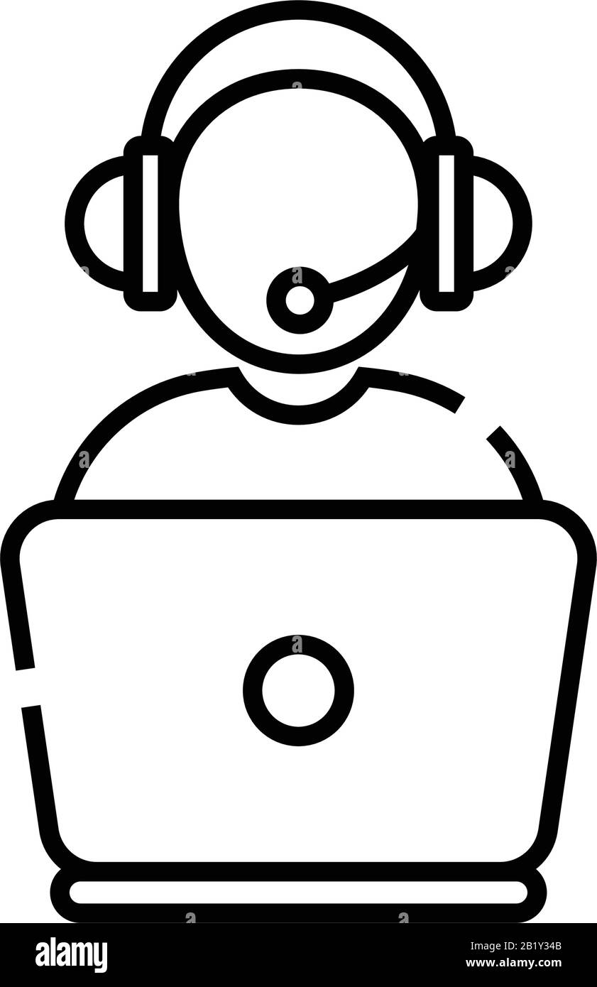 Manager work line icon, concept sign, outline vector illustration ...