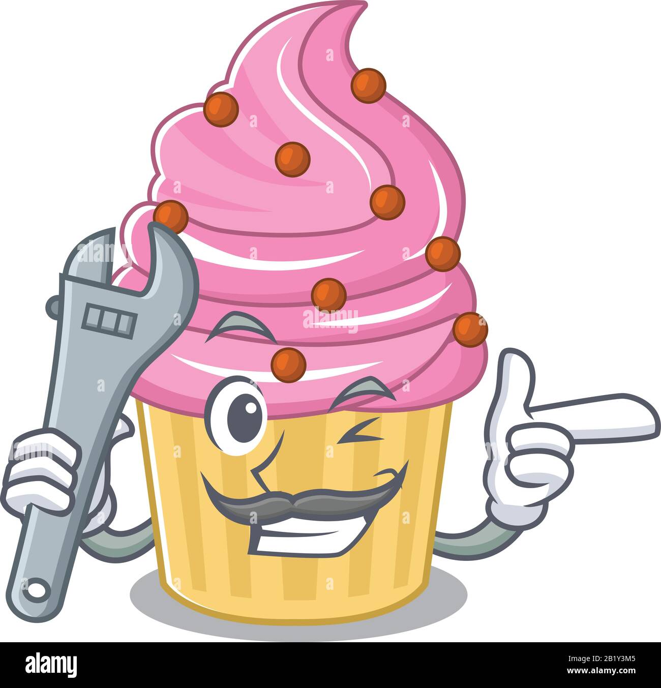 Smart Mechanic Strawberry cupcake cartoon character design Stock Vector ...