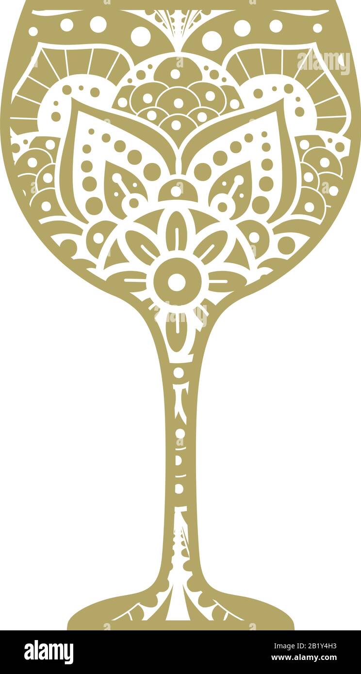 golden floral pattern inside wine glass shape, vector Stock Vector ...