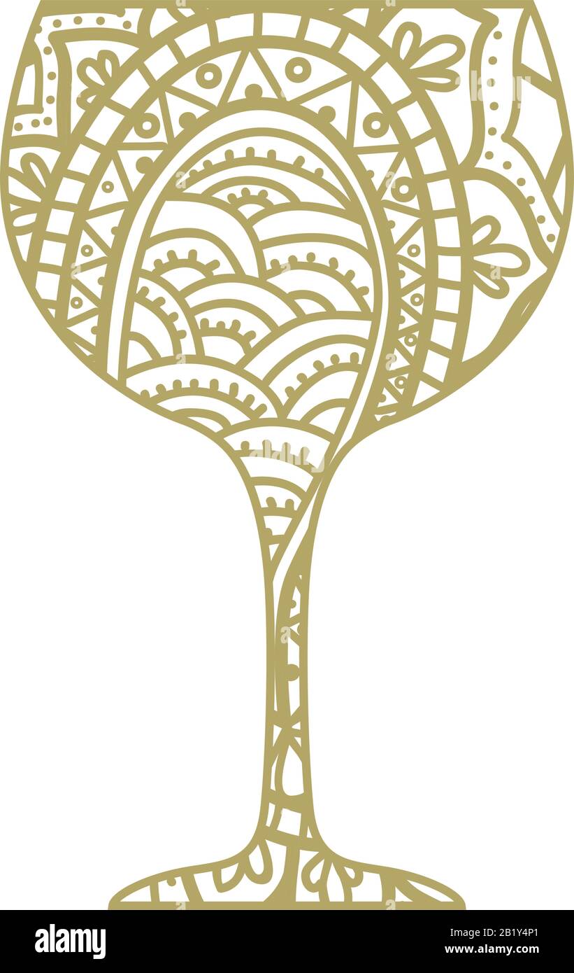 Golden Floral Pattern Inside Wine Glass Shape Vector Stock Vector Image And Art Alamy