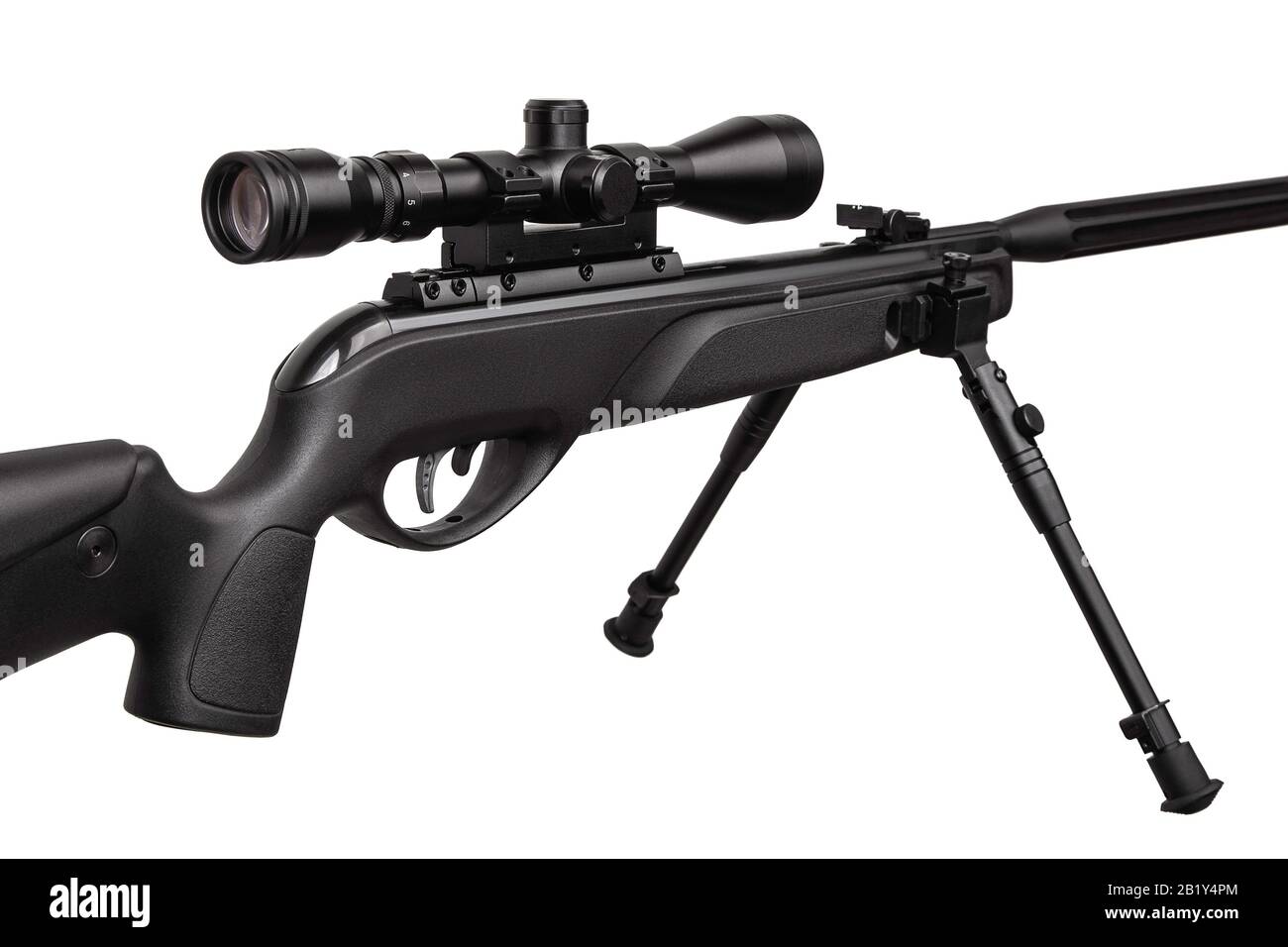 Pneumatic rifle with a telescopic sight. Modern air rifle on a bipod ...
