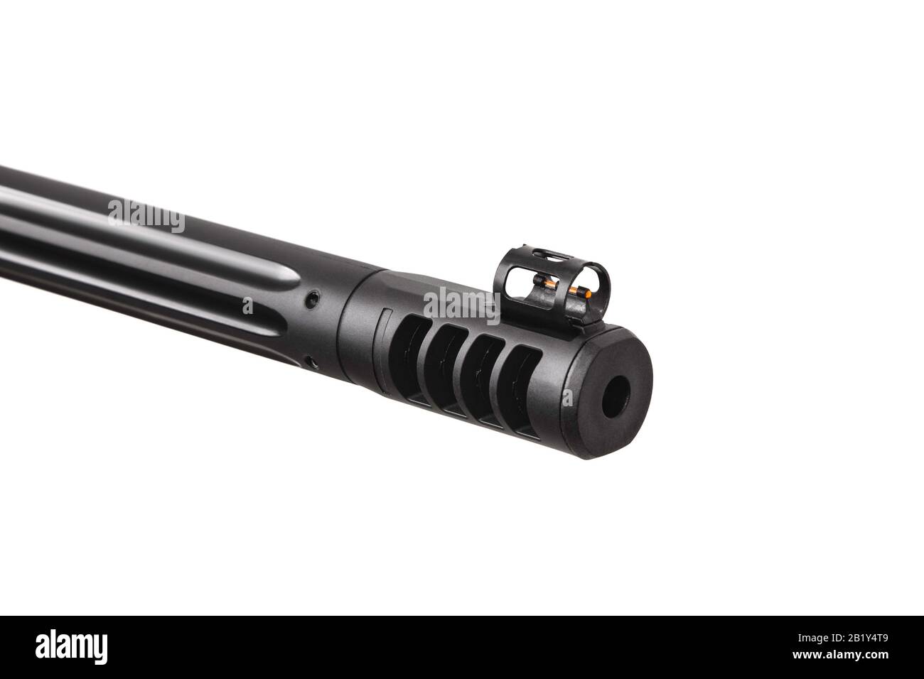 Close-up of air rifle barrel isolate on white background. Pneumatic ...