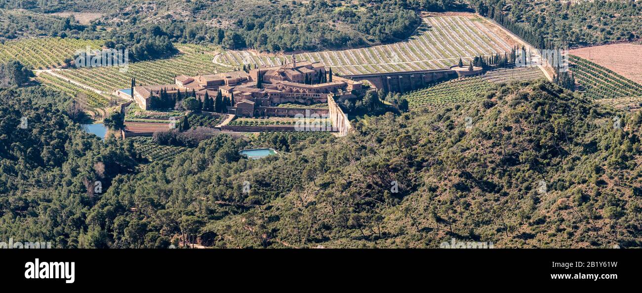 Top view of antique monastery of Porta Coeli in Valencia Stock Photo ...