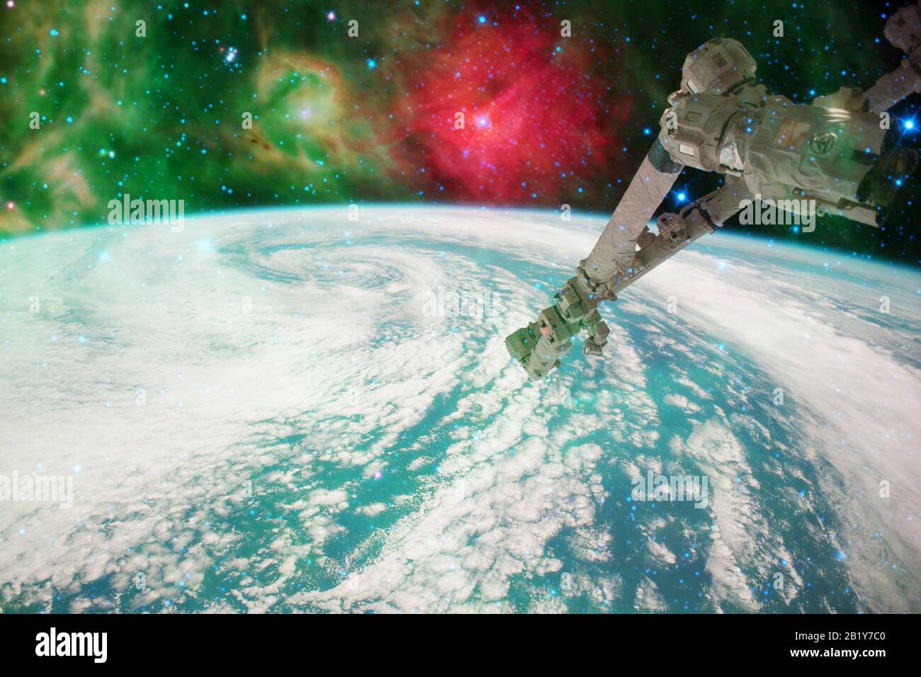 Space background Earth with iss. Beauty of universe. Elements of this ...