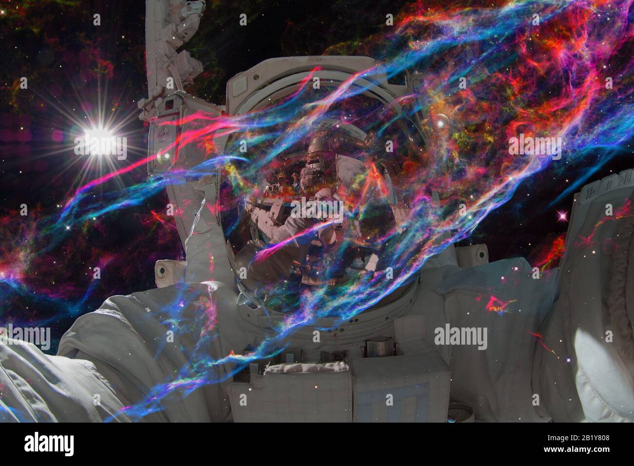 Astronaut at spacewalk. Cosmic landscape. Elements of this image ...