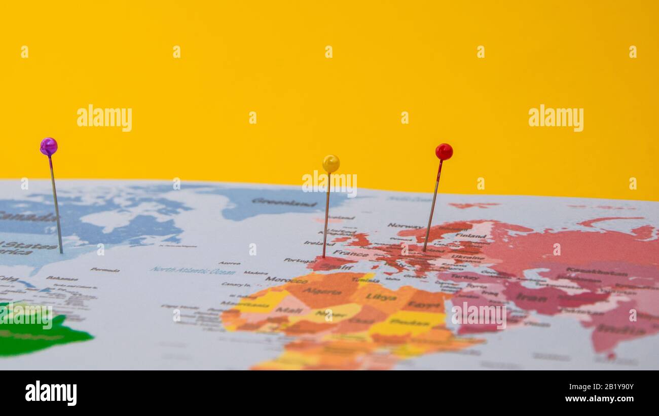 Push pin marked on a map, Locations marked with pins on world map ...