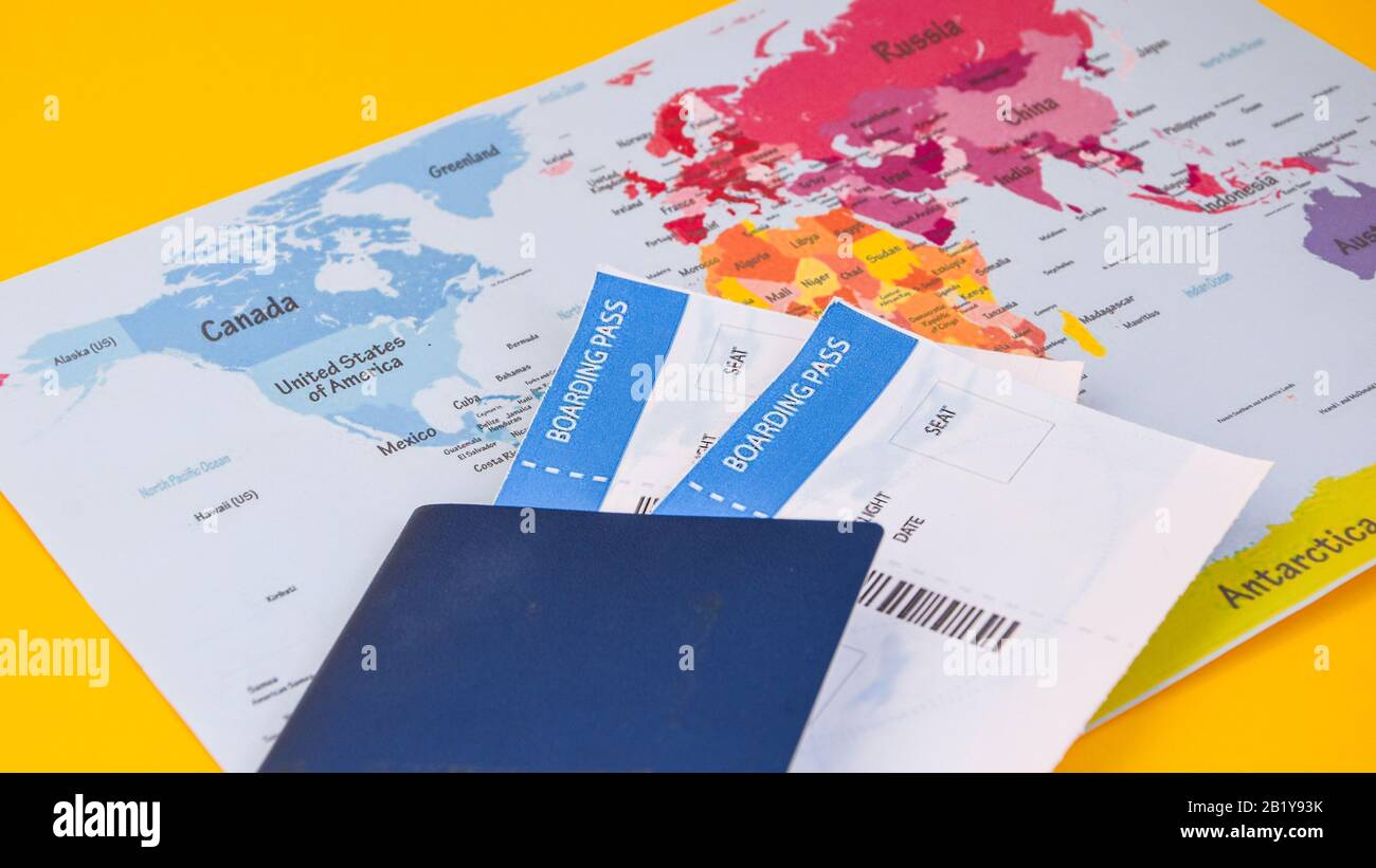 passport, boarding pass over map. travel concept., Passport on map ...