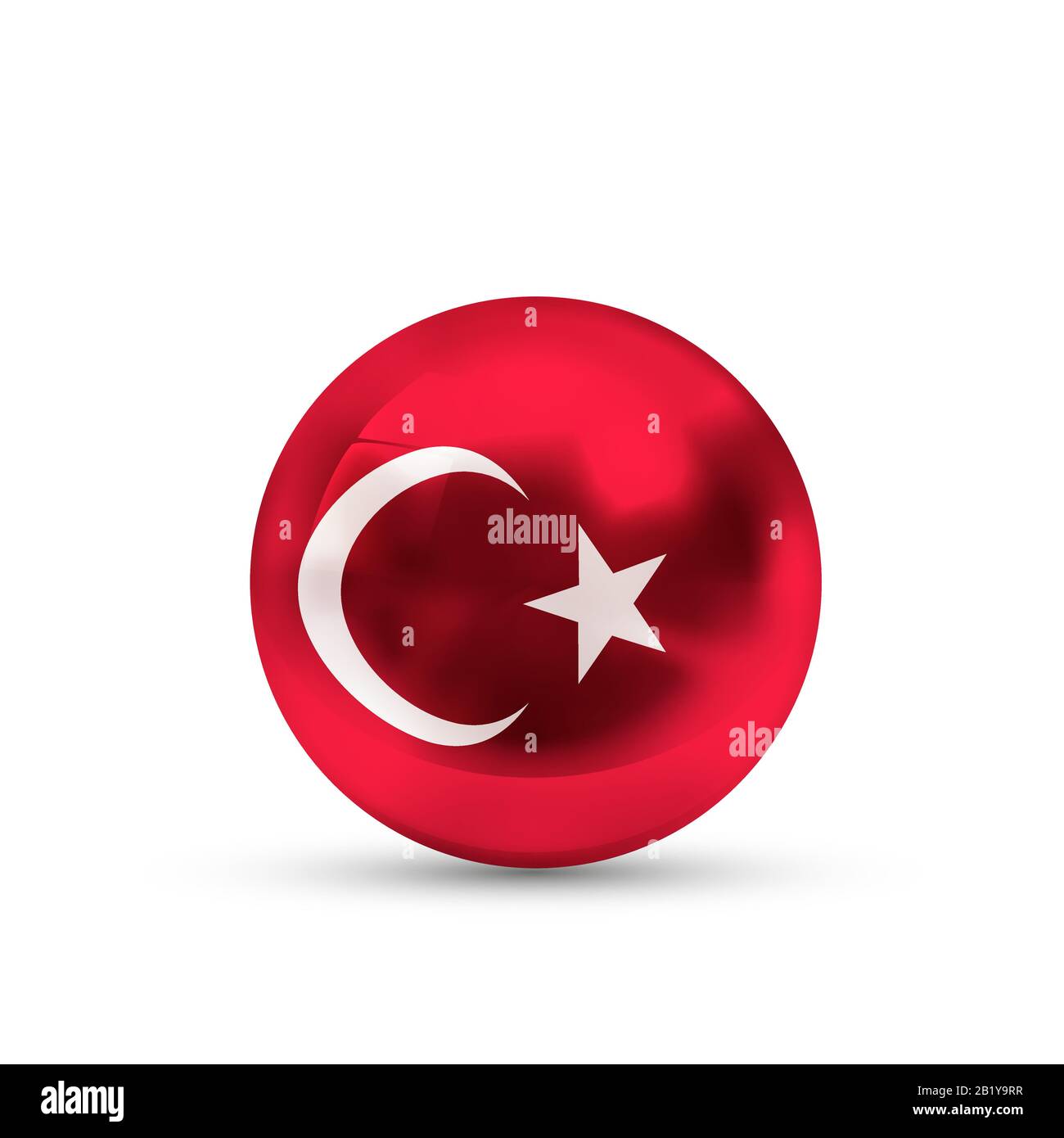 Turkey flag projected as a glossy sphere on a white background Stock ...