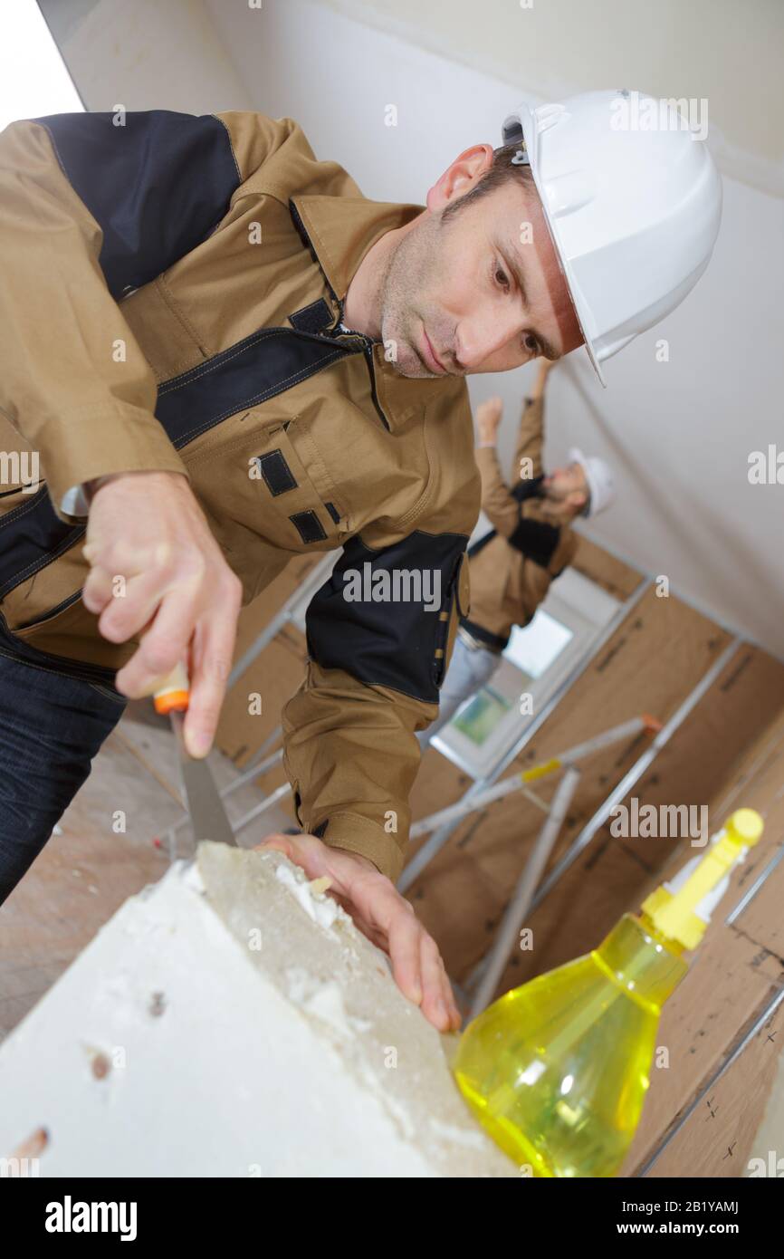 male contractor building bricks blocks wall textures indoors Stock ...